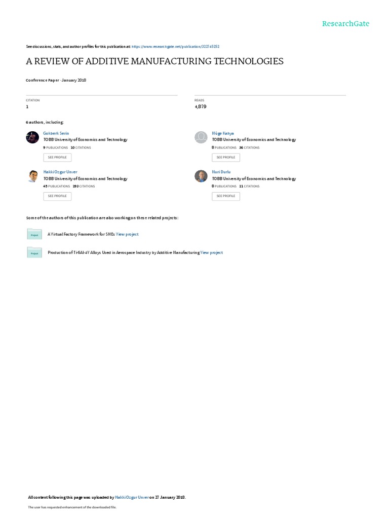 Are View of Additive Manufacturing Technologies | PDF | 3 D Printing | Business Process