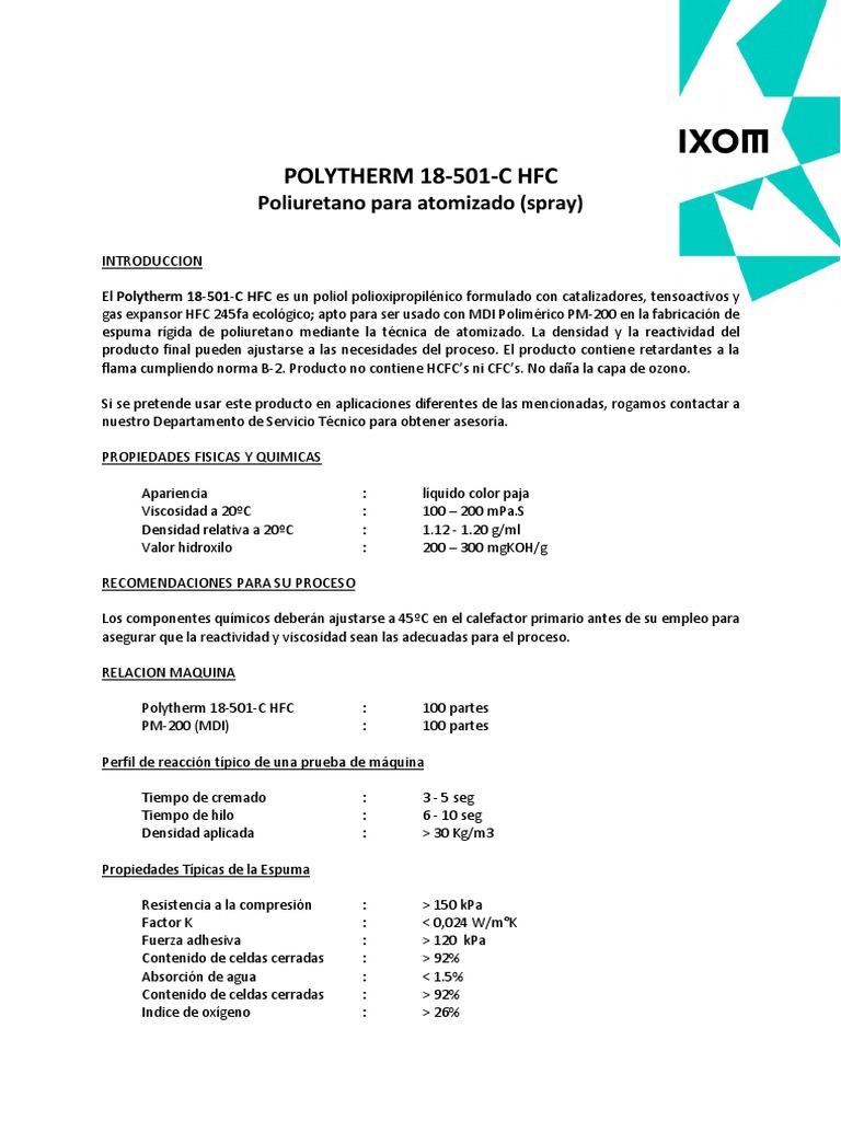 FT Polytherm 18-501-C HFC v2 | PDF | Poliuretano | Sustancias químicas