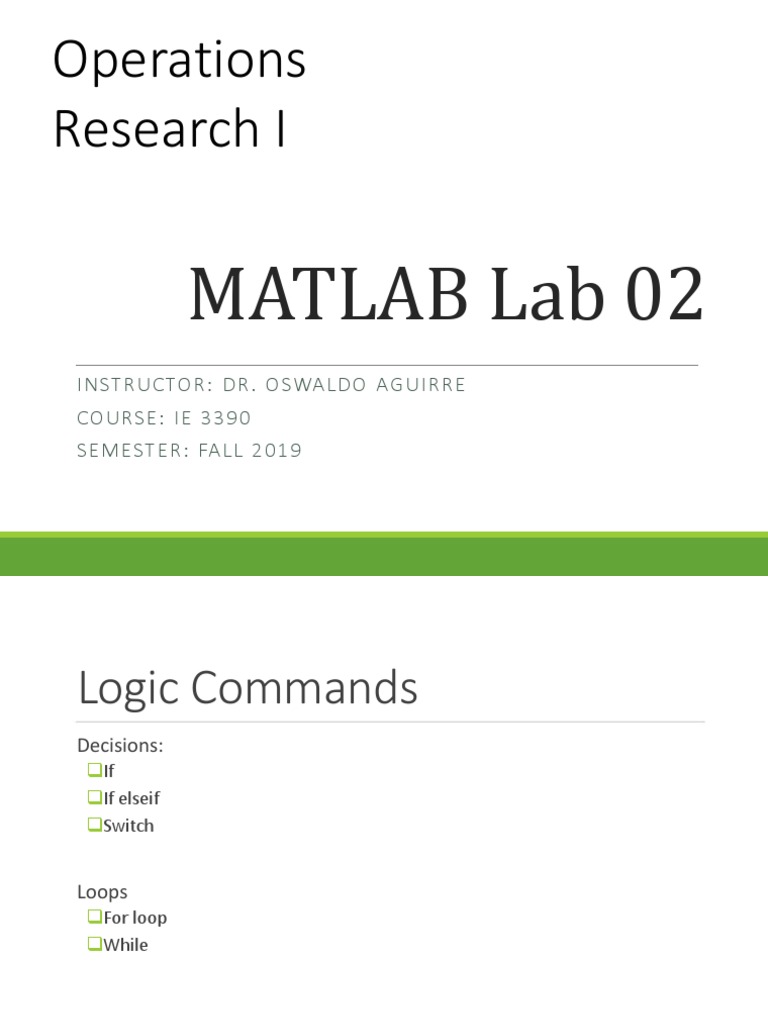 Operations Research I: Matlab Lab 02 | PDF | Control Flow | Matlab