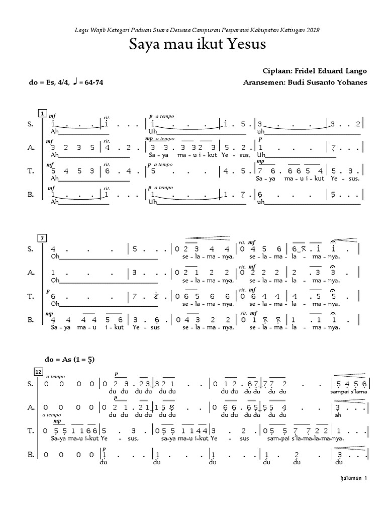 Saya Mau Ikut Yesus - Not Angka | PDF