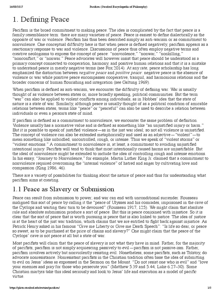 Fiala Andrew, Defining Peace | PDF | Pacifism | Peace