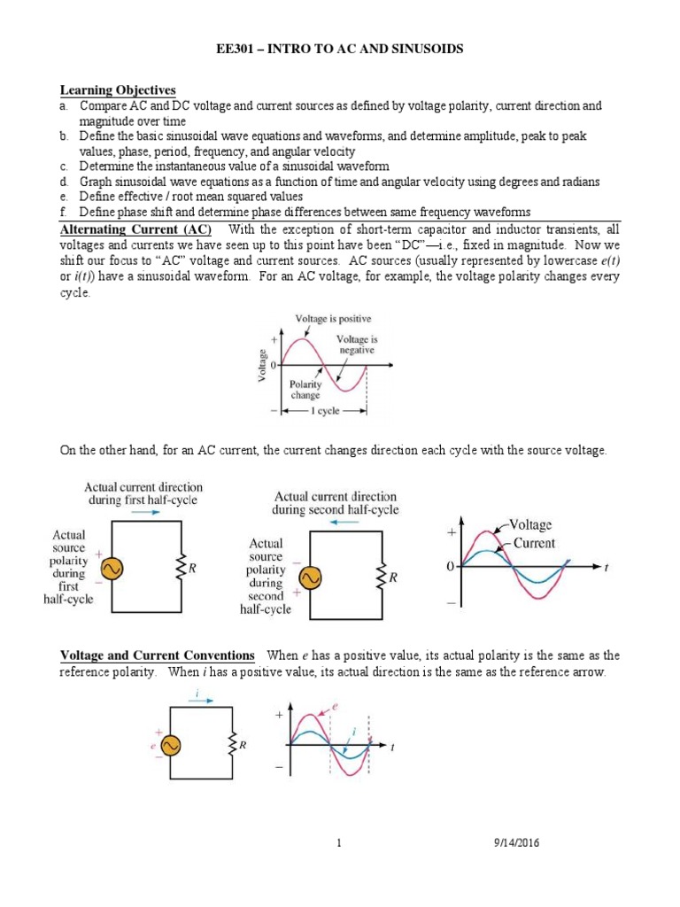 EE301 Lesson 13 Intro To AC and Sinusoids | PDF | Root Mean Square | Amplitude
