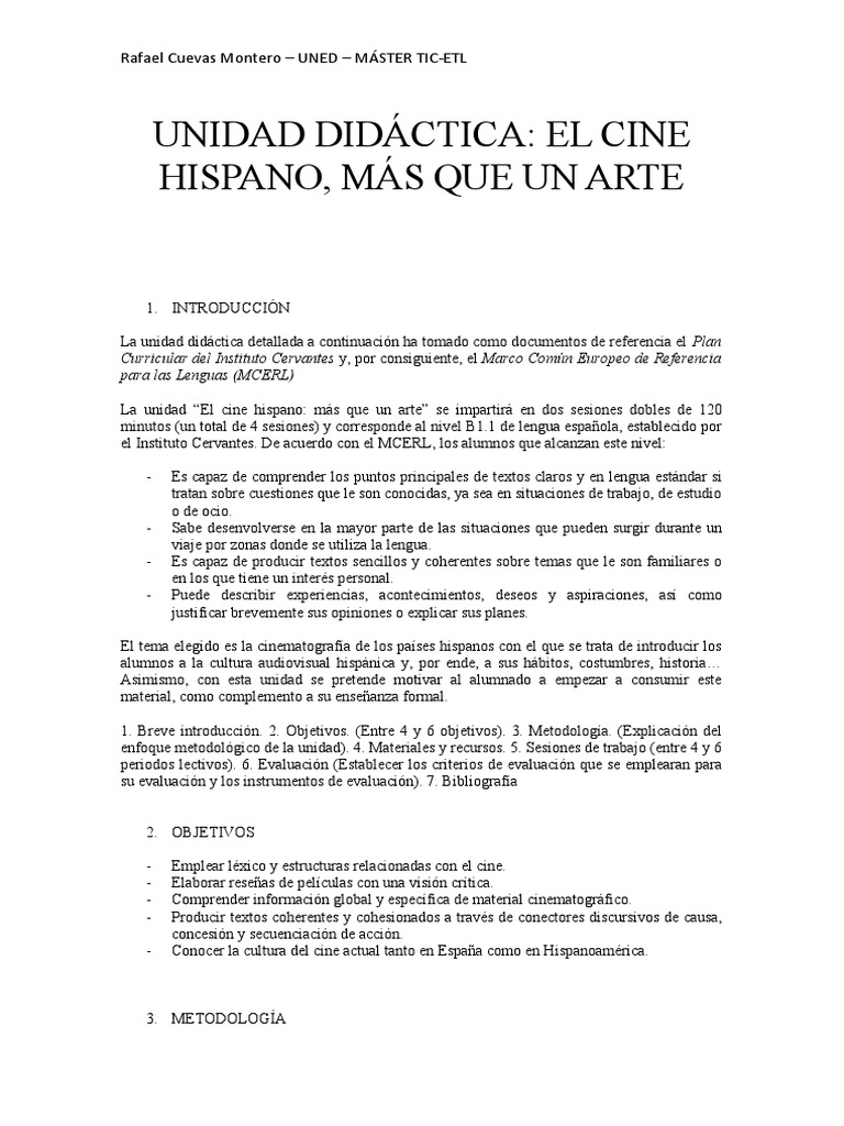 Cine Hispano: Unidad Didáctica B1.1 | PDF | Evaluación | Cine