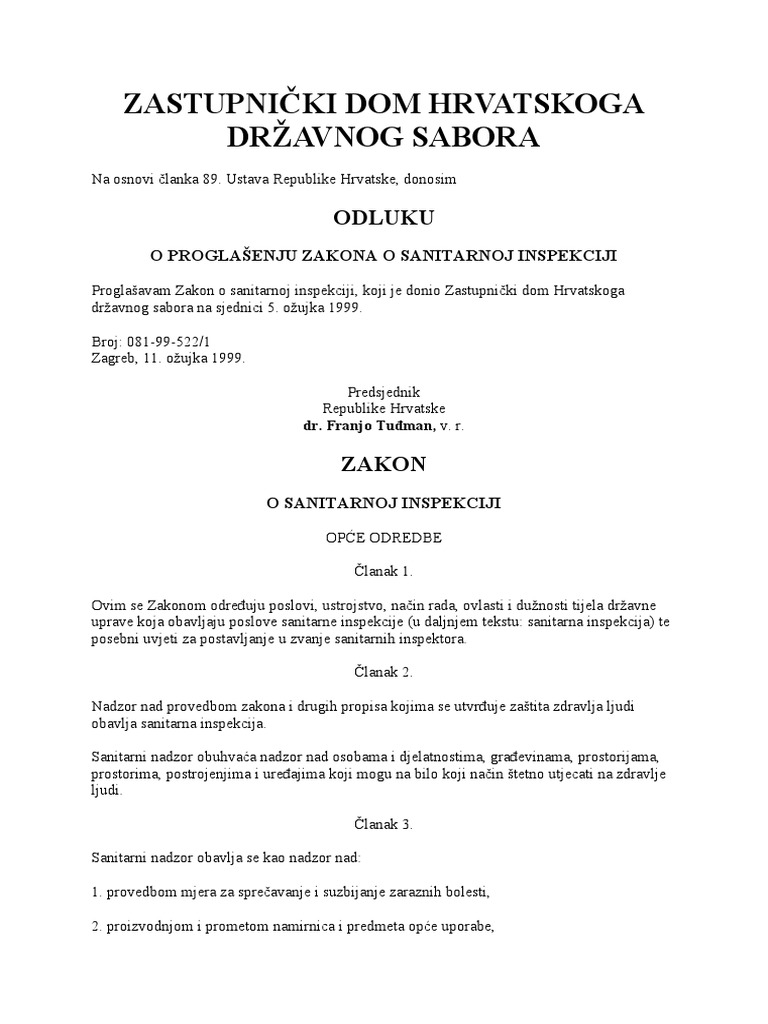 27 - 99 Zakon o Sanitarnoj Inspekciji | PDF