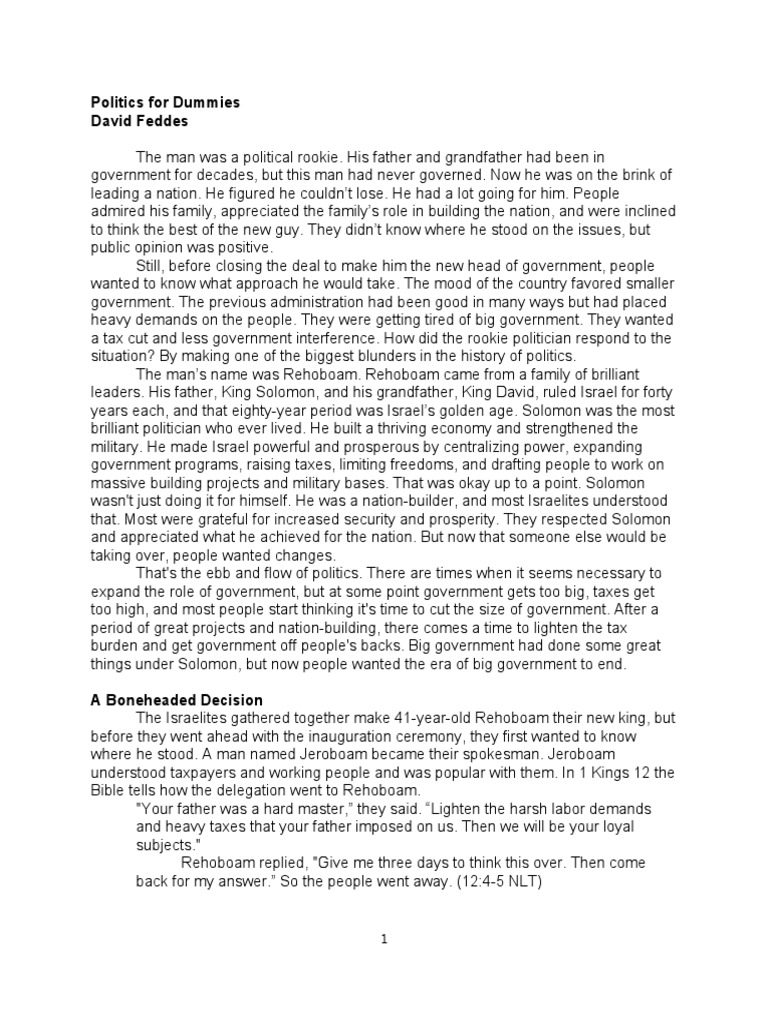 Politics For Dummies | PDF | Solomons | Books Of Kings