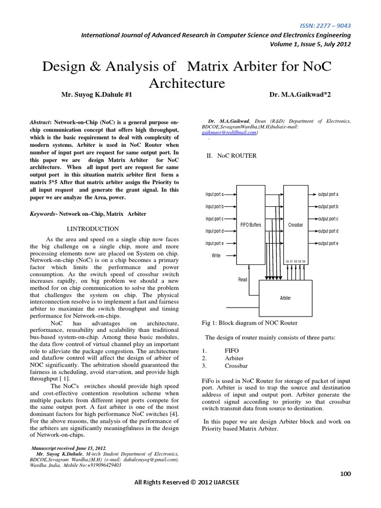 Design & Analysis of Matrix Arbiter For NoC | PDF | System On A Chip ...