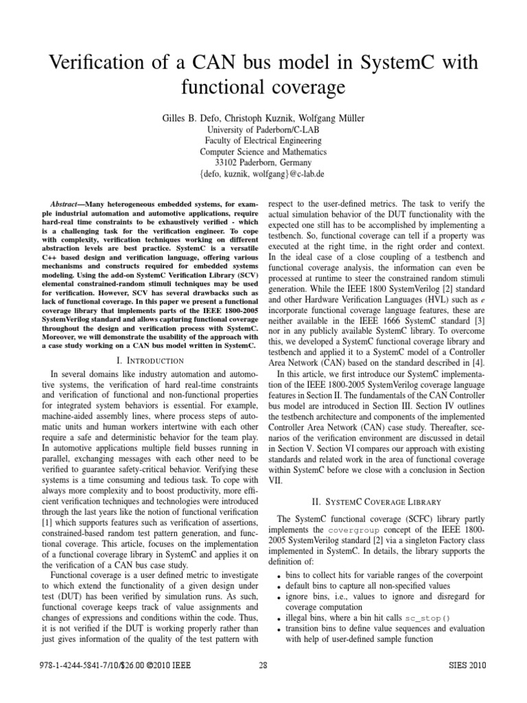 Verification Of A Can Bus Model In Systemc With Pdf Formal Verification Input Output