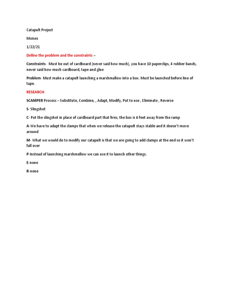 Catapult Project Pdf Teaching Methods Materials