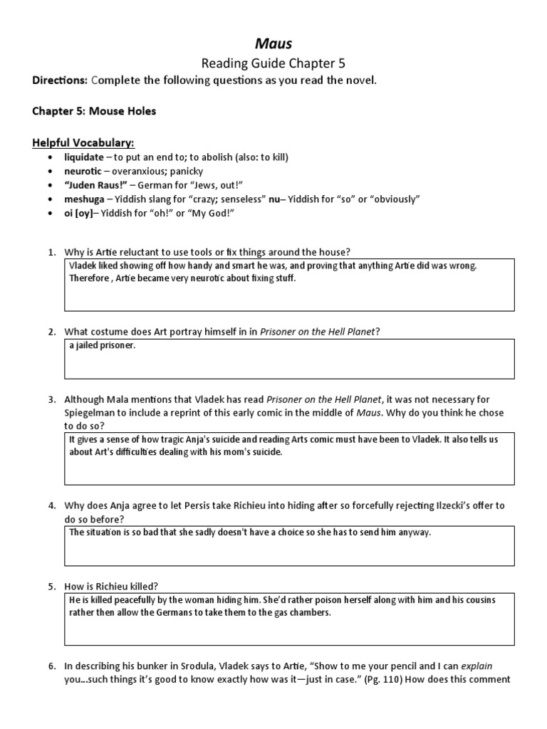 Maus Reading Guide 5 FF - Characterization1 | PDF