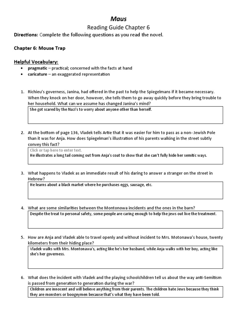 Maus Reading Guide 6 | PDF