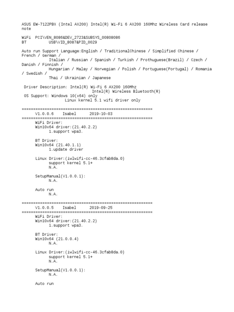 ASUS EW-7122PBX Wi-Fi 6 AX200 Release Notes | PDF | Device Driver | Wi Fi