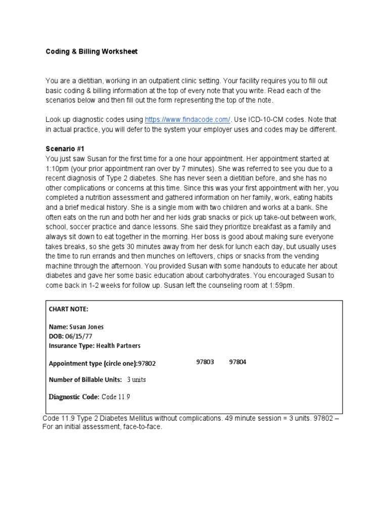 Coding & Billing Worksheet | PDF | Dietitian | Health Care