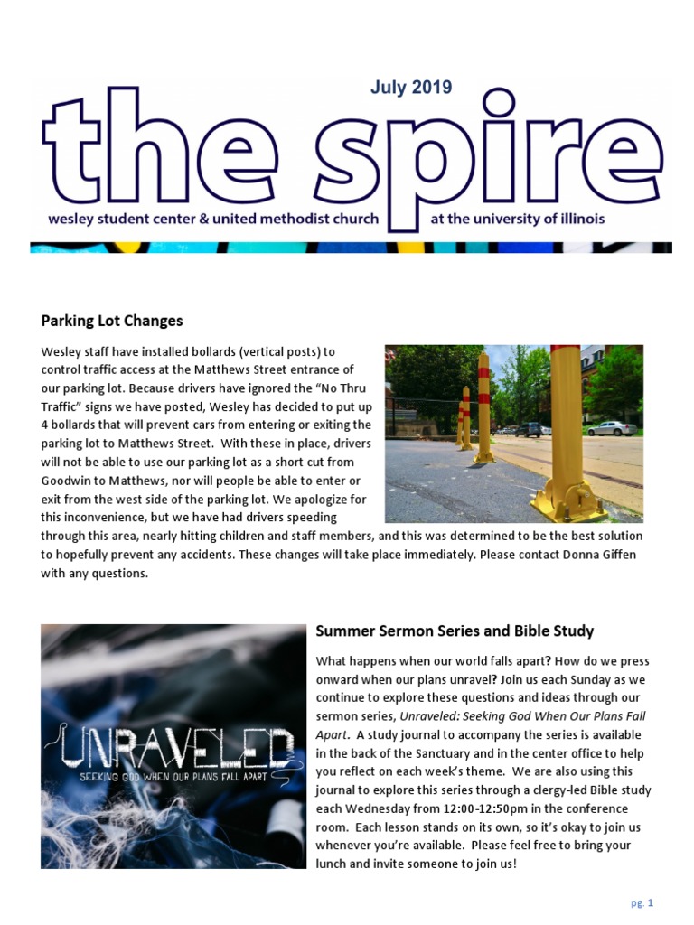 July 2019 Spire Newsletter Final | PDF | Coffeehouse | John Wesley