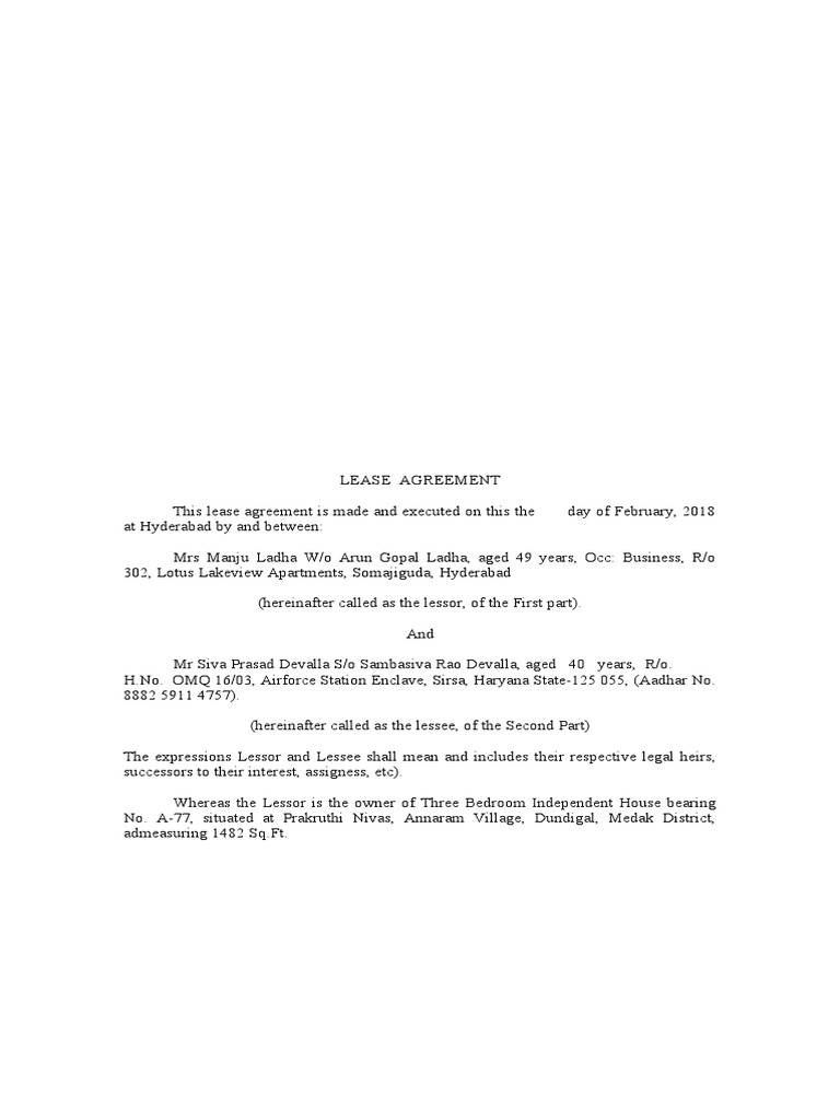 Lease Deed Draft | PDF | Real Property Law | Lease