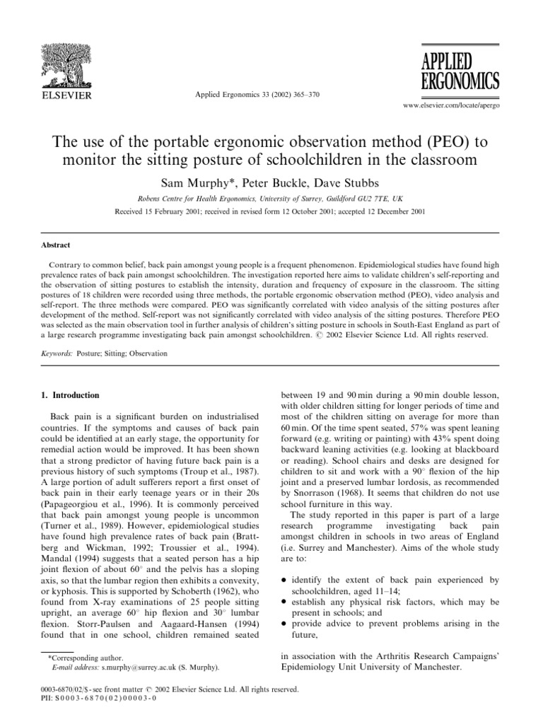 Use of The Portable Ergonomic Observation Method (PEO) To Monitor The ...