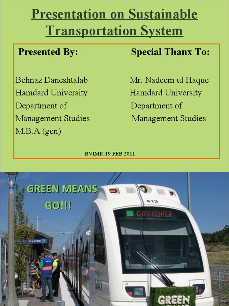 Presentation On Sustainable Transportation System: Presented By ...