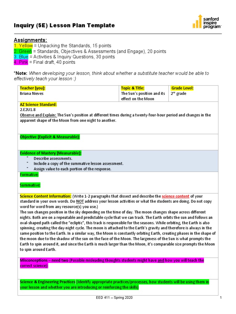 Inquiry (5E) Lesson Plan Template: Assignments | PDF | Educational ...