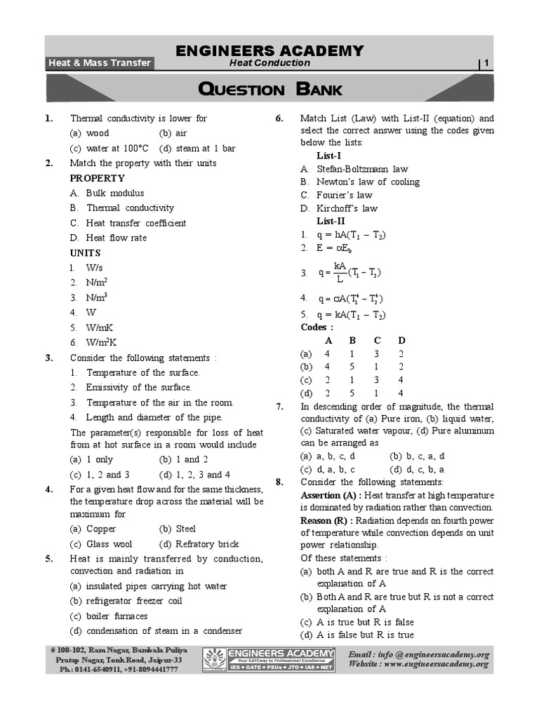 Heat Transfer Question Bank | PDF | Heat Transfer | Thermal Conduction