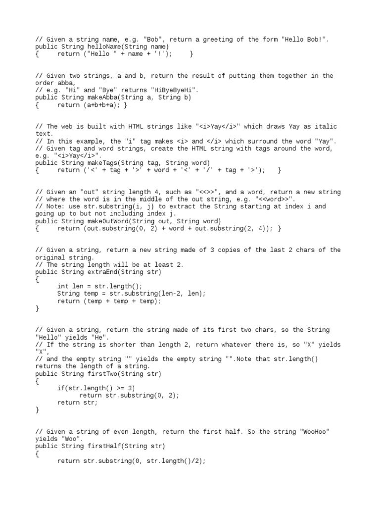 String1 Coding Bat Solutions Pdf String Computer Science