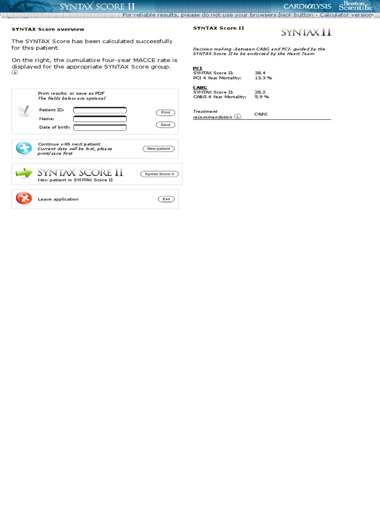 SYNTAX Score Calculator | PDF