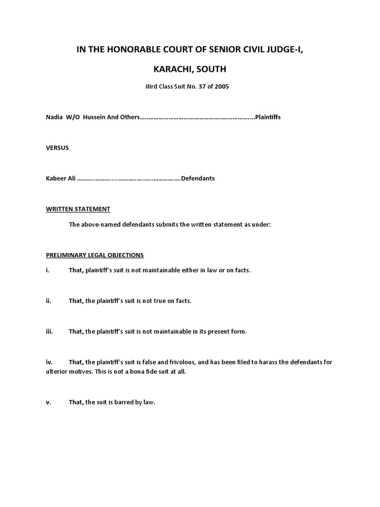Written Statement Sample | PDF | Affidavit | Lawsuit