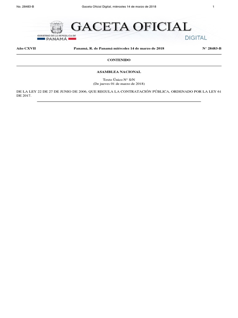 Texto Único de La Ley No. 22 de 27 de Junio de 2006 (Actualizado) | PDF ...