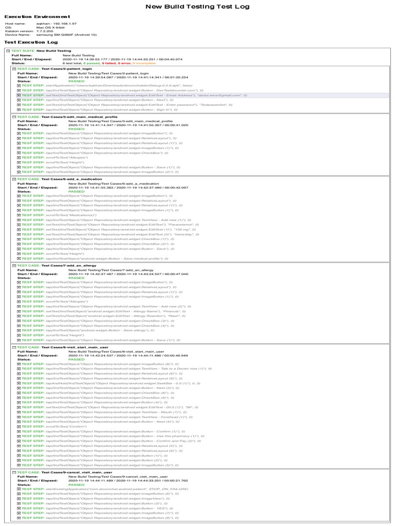 New Build Testing Test Log: Execution Environment | PDF | Mobile ...