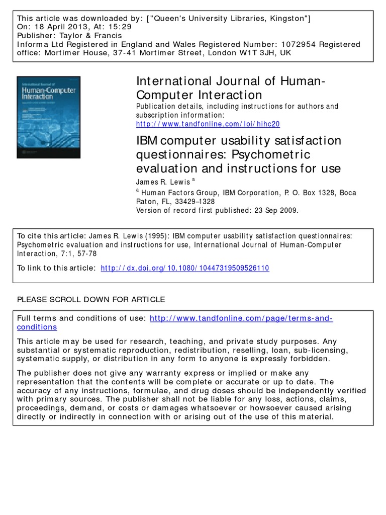 Lewis 1995 | PDF | Usability | Validity (Statistics)