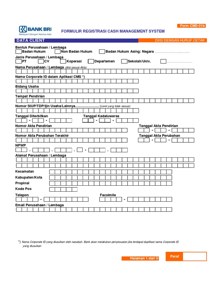 Form Registrasi Corporate CMS - BRI - (CMS-01b) | PDF