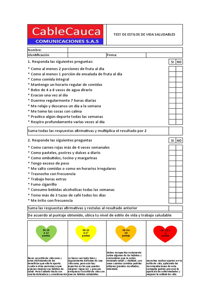 Test de Estilos de Vida Saludables | PDF | Comida y bebida | Médico de ...