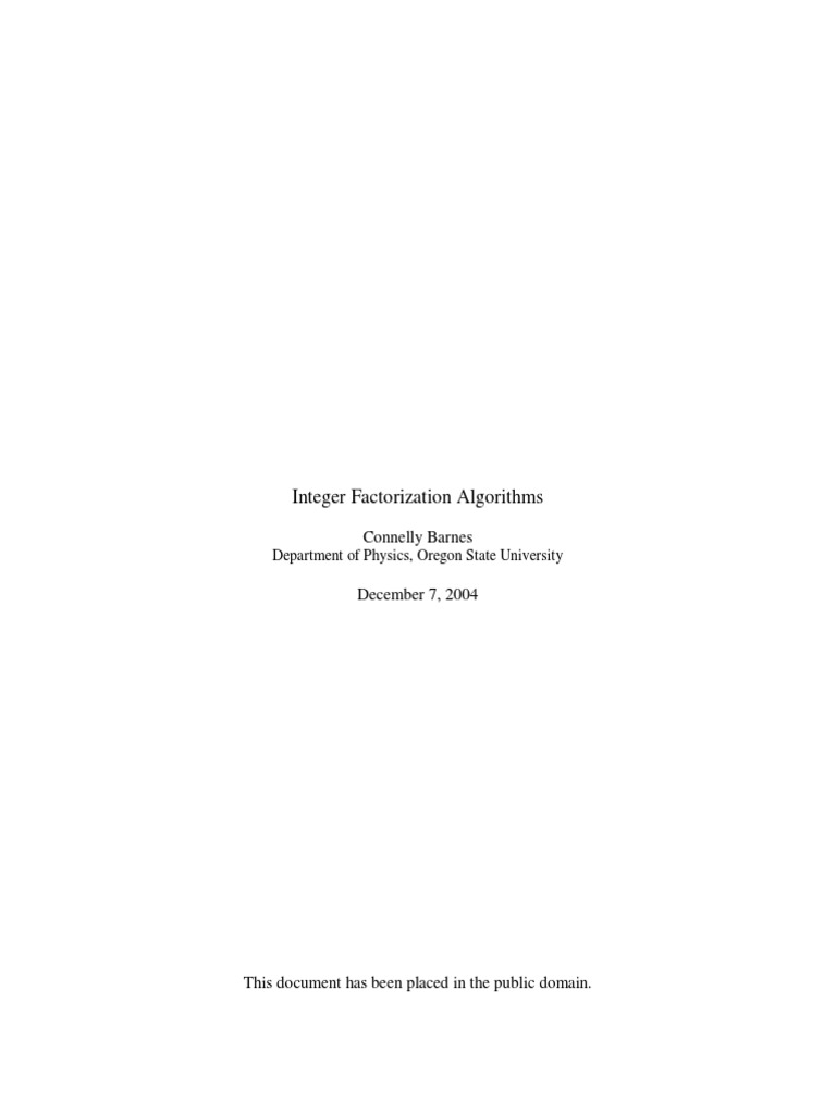 Integer Factorization Algorithms: Connelly Barnes | PDF | Factorization | Prime Number