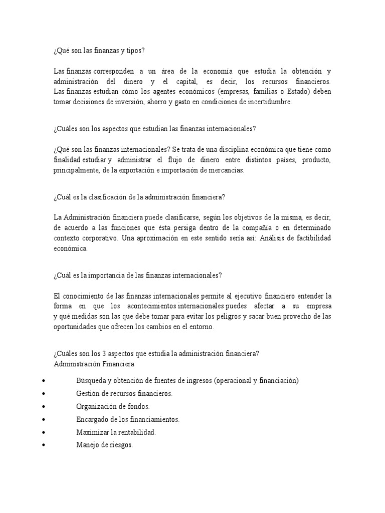 Qué Son Las Finanzas y Tipos | PDF