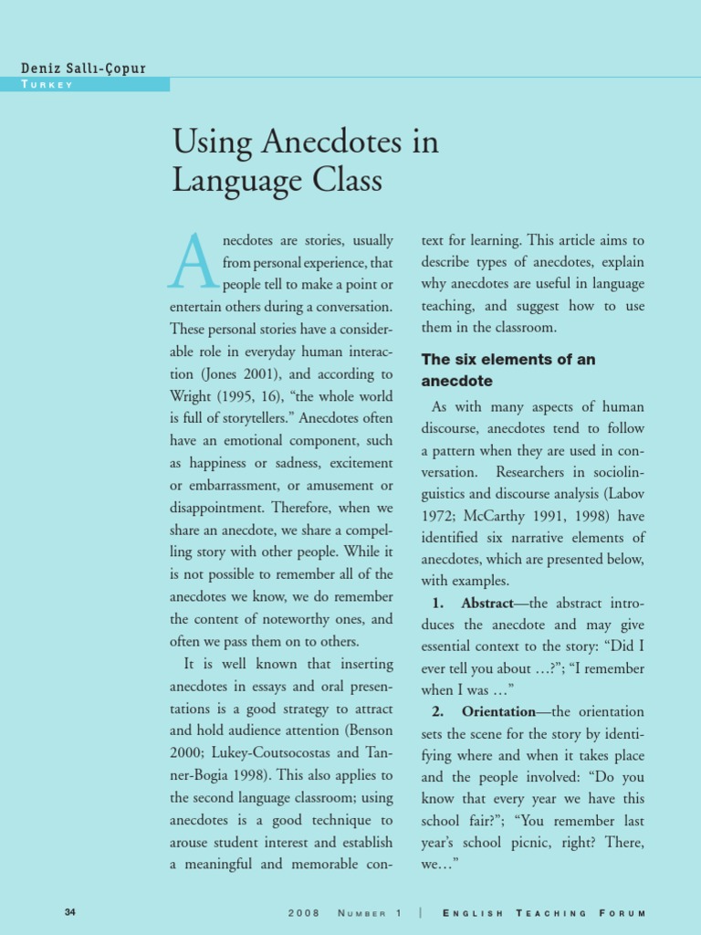 Sall - Using Anecdotes in Language Class | PDF | Storytelling | Teachers