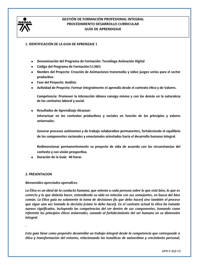 GFPI-F-019 - Formato - Guia - de - Aprendizaje 1 Etica | PDF | Las emociones | Aprendizaje