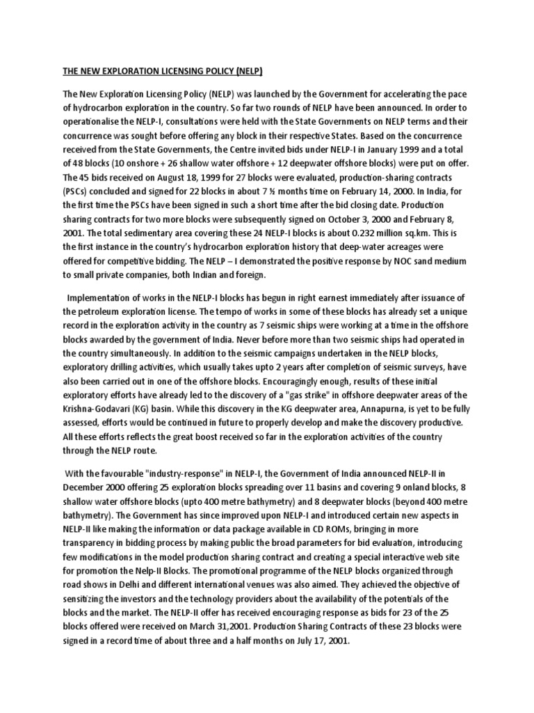 The New Exploration Licensing Policy (Nelp) | PDF | Economies | Petroleum