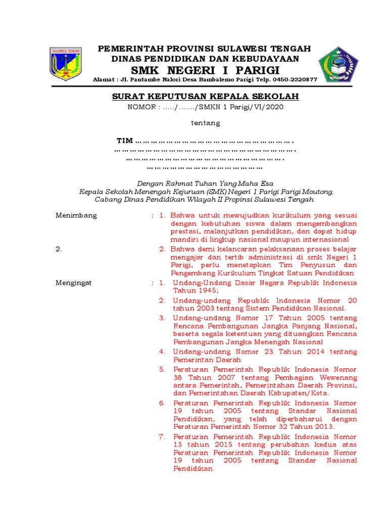 Contoh SK Pengembangan Kurikulum 2020 | PDF