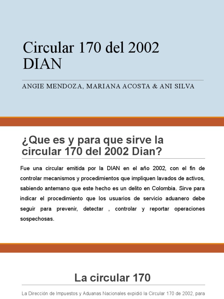 Circular 170 Del 2002 DIAN | PDF | Lavado de dinero | Economias