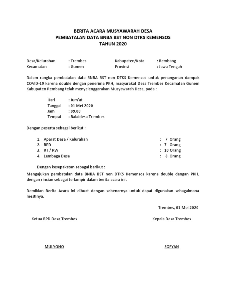 Ba Pembatalan Double Bantuan PKH - Trembes | PDF