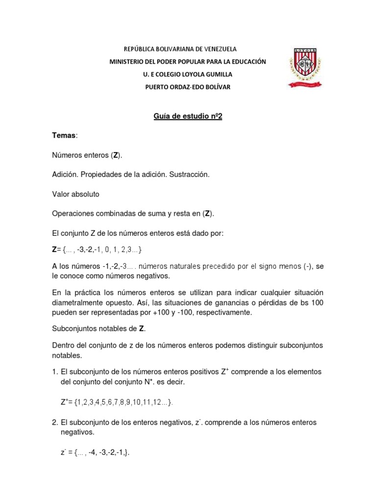 Numeros Enteros | PDF | Entero | Número natural
