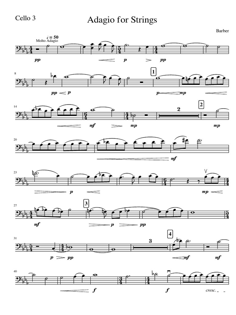Adagio For Strings: Cello 3 | PDF | Classical Music | Musical Compositions