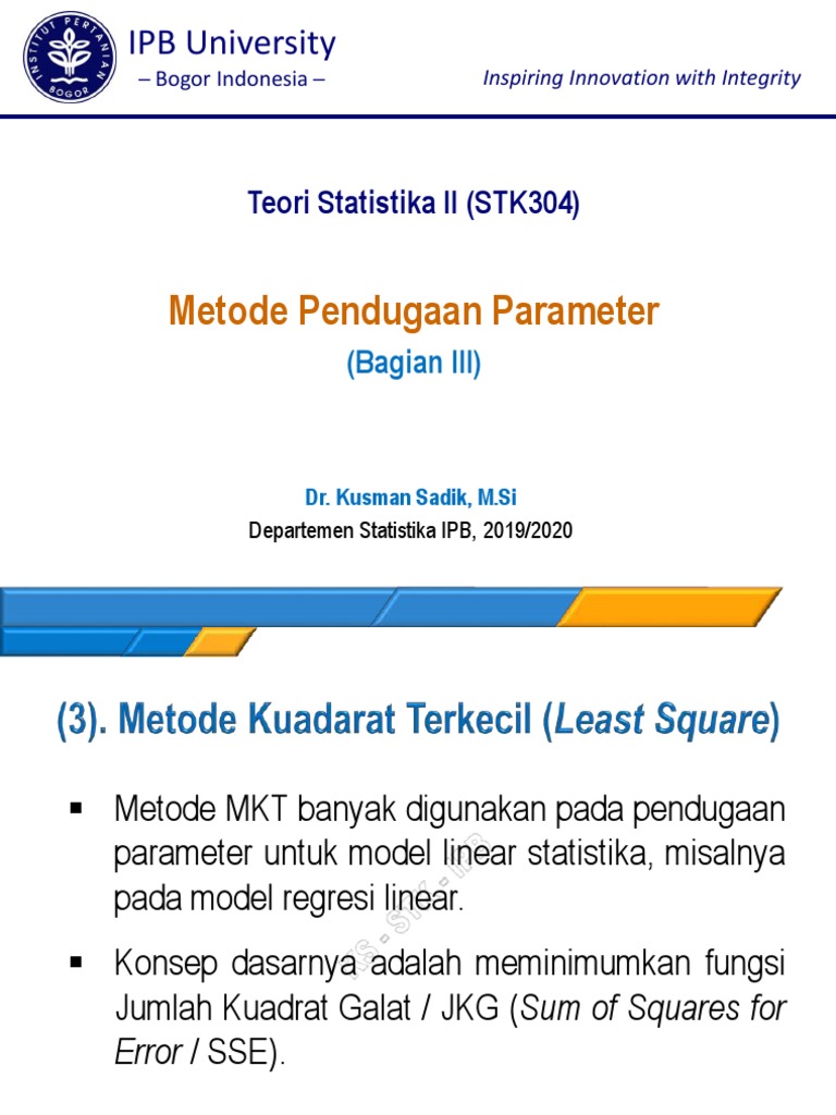 Dokumen - Tips - Metode Pendugaan Parameter 2019 09 24 Teori Statistika II stk304 DR Kusman | PDF