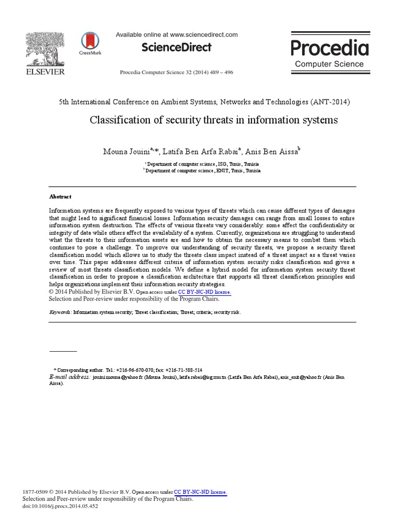 Classification of Security Threats in Information Systems | PDF ...