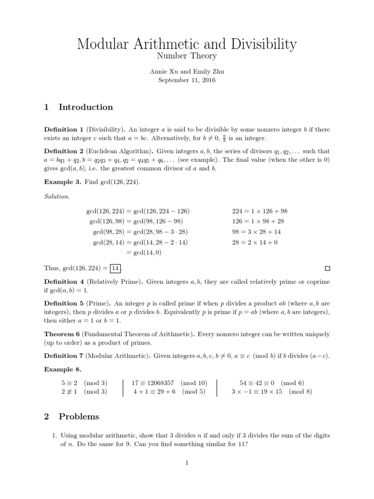 Modular Arithmetic and Divisibility | PDF | Discrete Mathematics | Number Theory