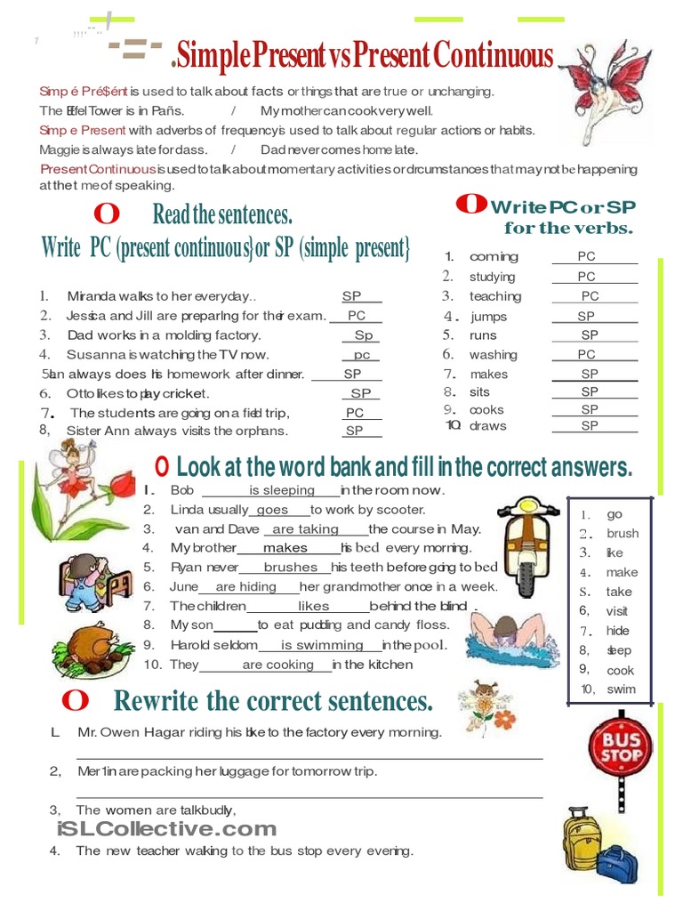 Read The Sentences. Write PC (Present Continuous) or SP (Simple Present) | PDF | Linguistic ...