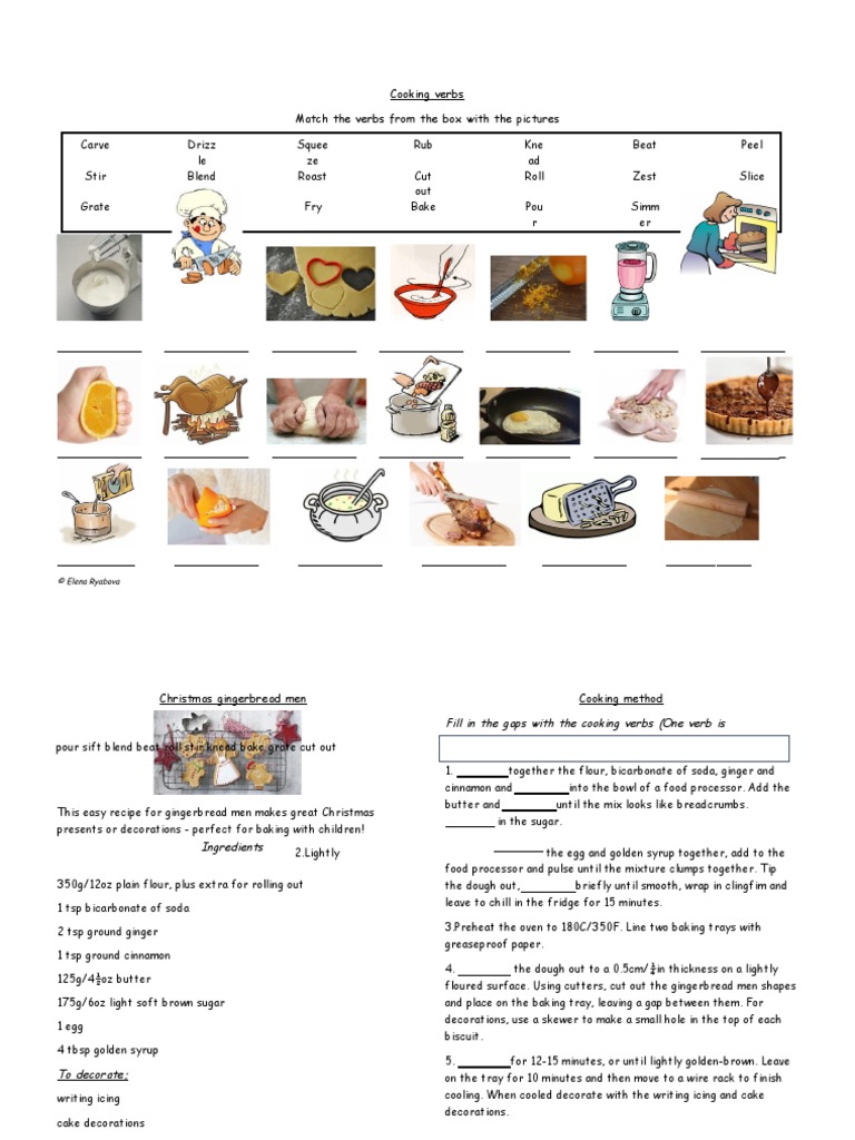 Cooking Verbs Exercises | PDF | Garlic | Dough