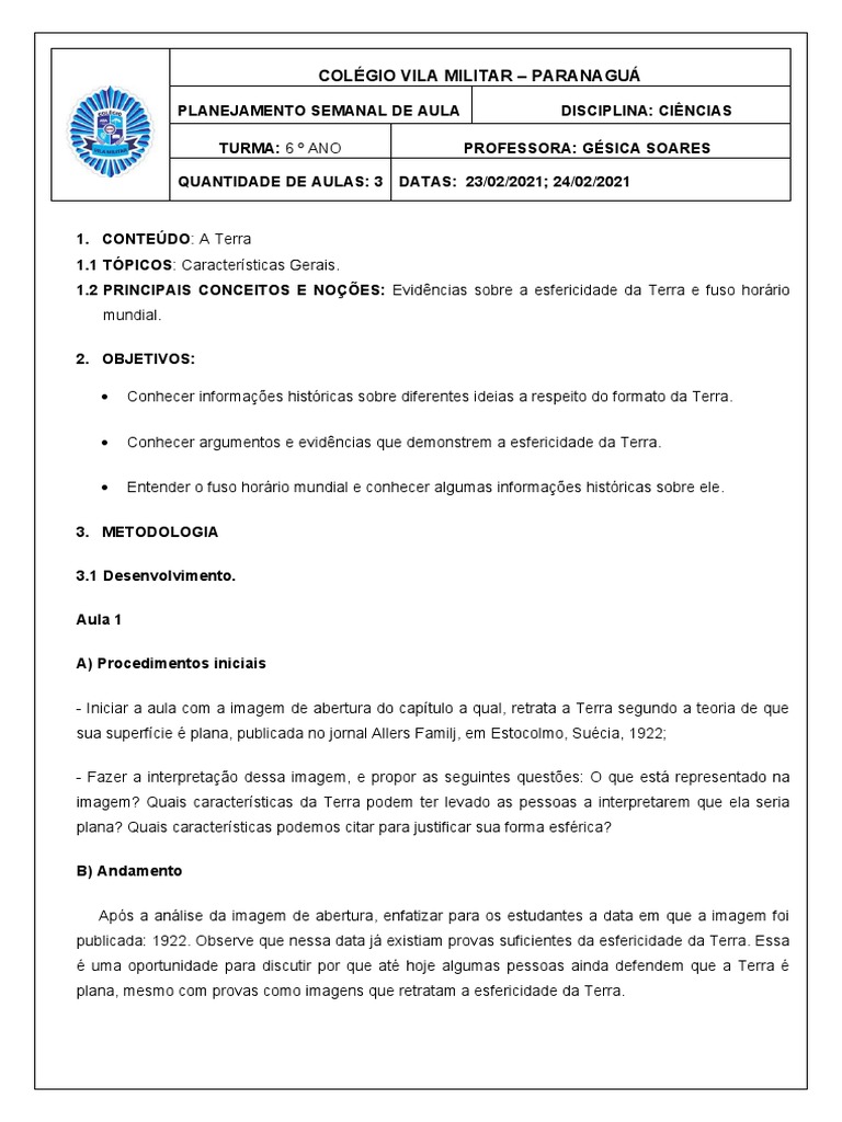 Ciências: Esfericidade e Fuso Horário | PDF | Terra | Imagem