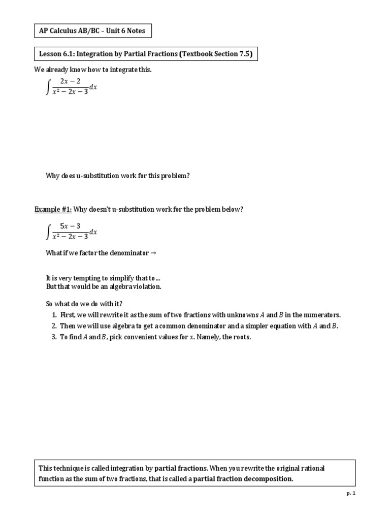 AP Calculus AB/BC - Unit 6 Notes Lesson 6.1: Integration by Partial ...
