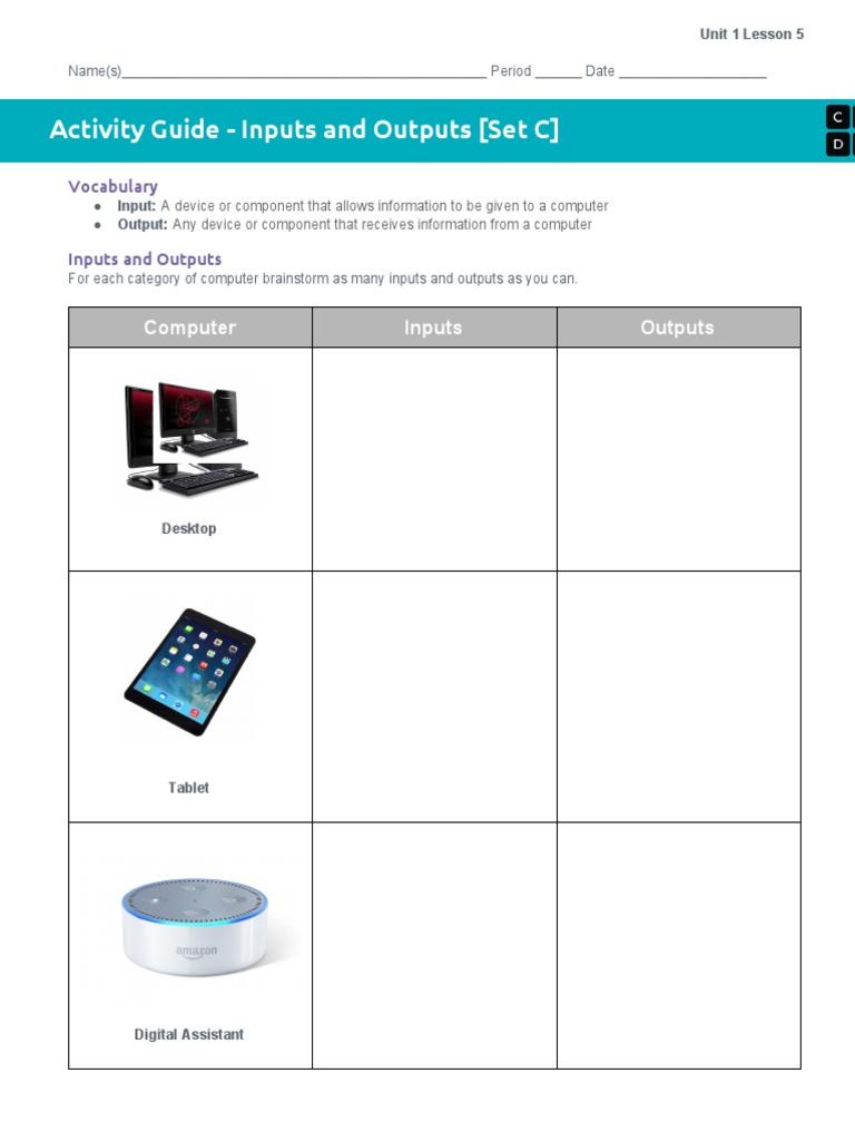 U1L05 Activity Guide - Inputs and Outputs (Version C - 2019) | PDF