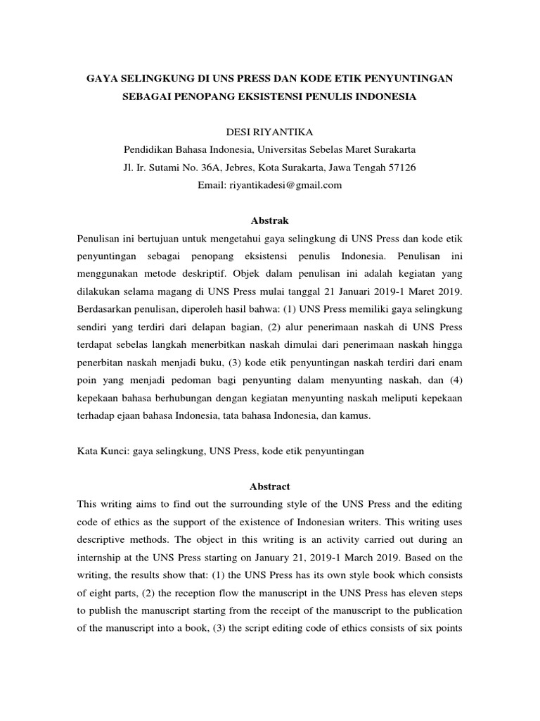 Gaya Selingkung Di UNS Press Dan Kode Etik Penyuntingan Sebagai ...