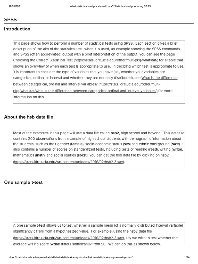UCLA - What Statistical Analysis Should I Use - SPSS | PDF | Logistic Regression | Categorical ...